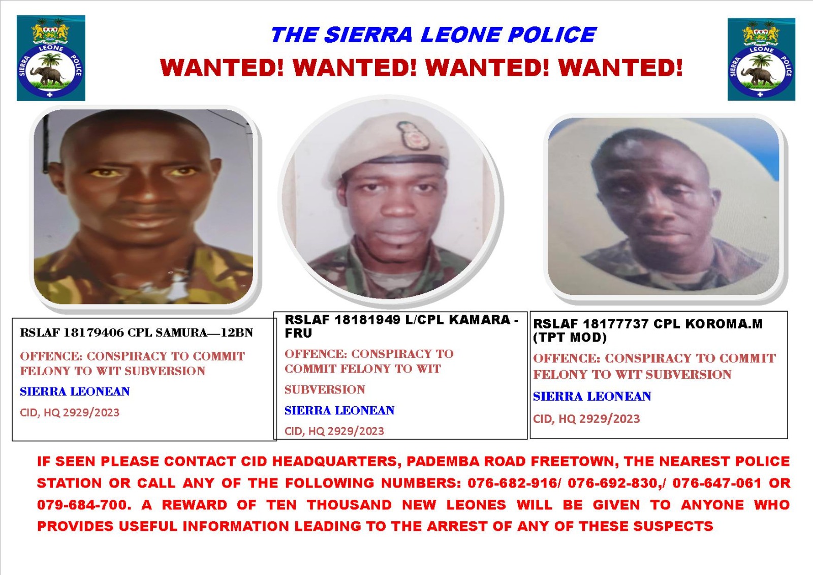 Sierra Leone Police Issue Wanted Notices For Three Military Officers ...