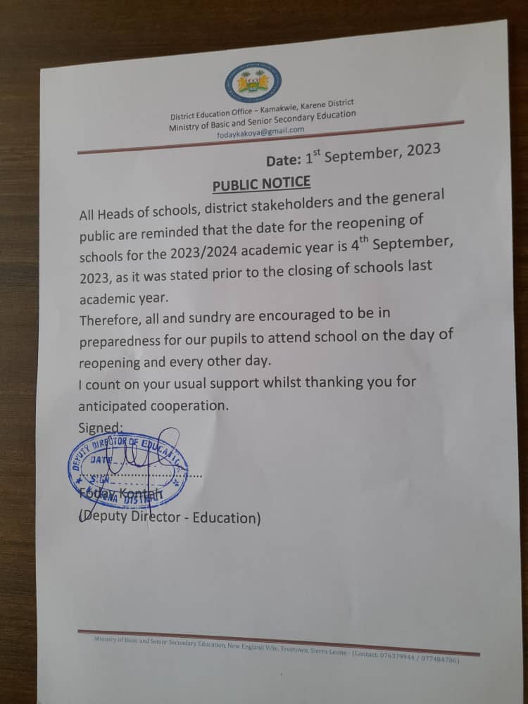 MBSSE Announces School Reopening For 2023/2024 Academic Year | Sierra ...