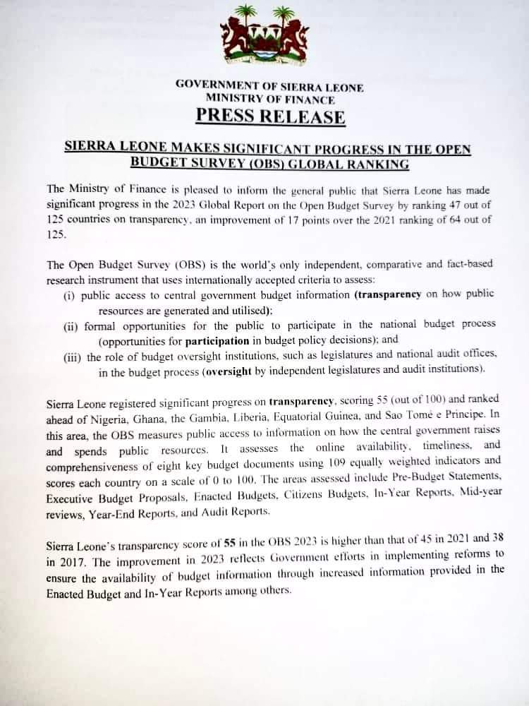 Sierra Leone Achieves Significant Advancement In Global Open Budget ...